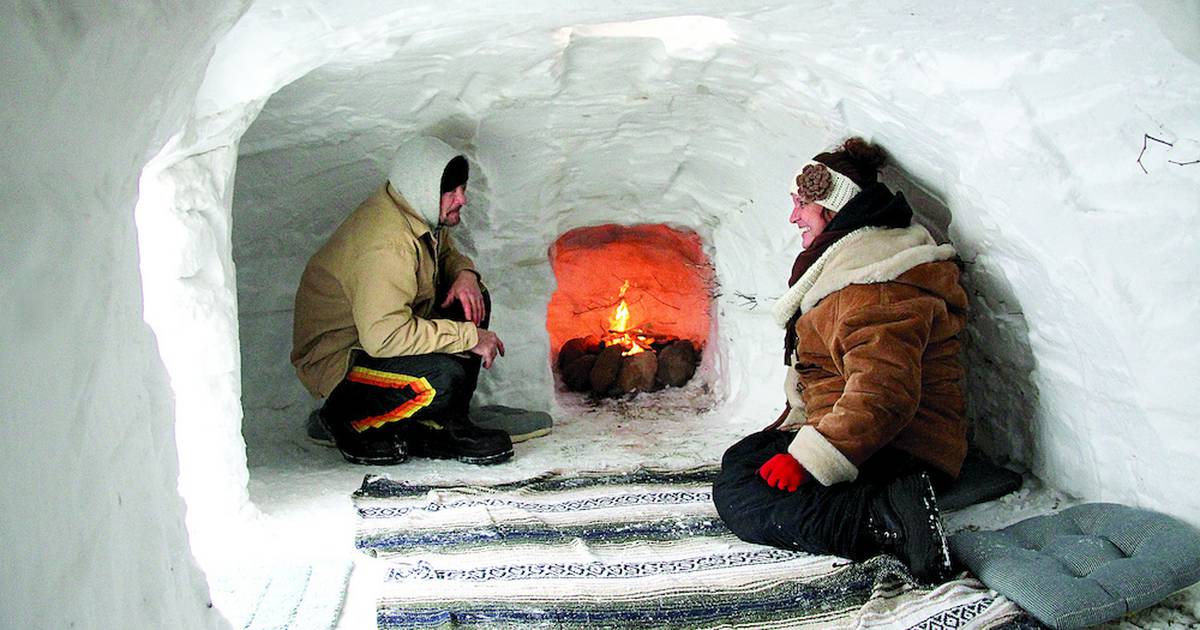 inside an igloo with fire