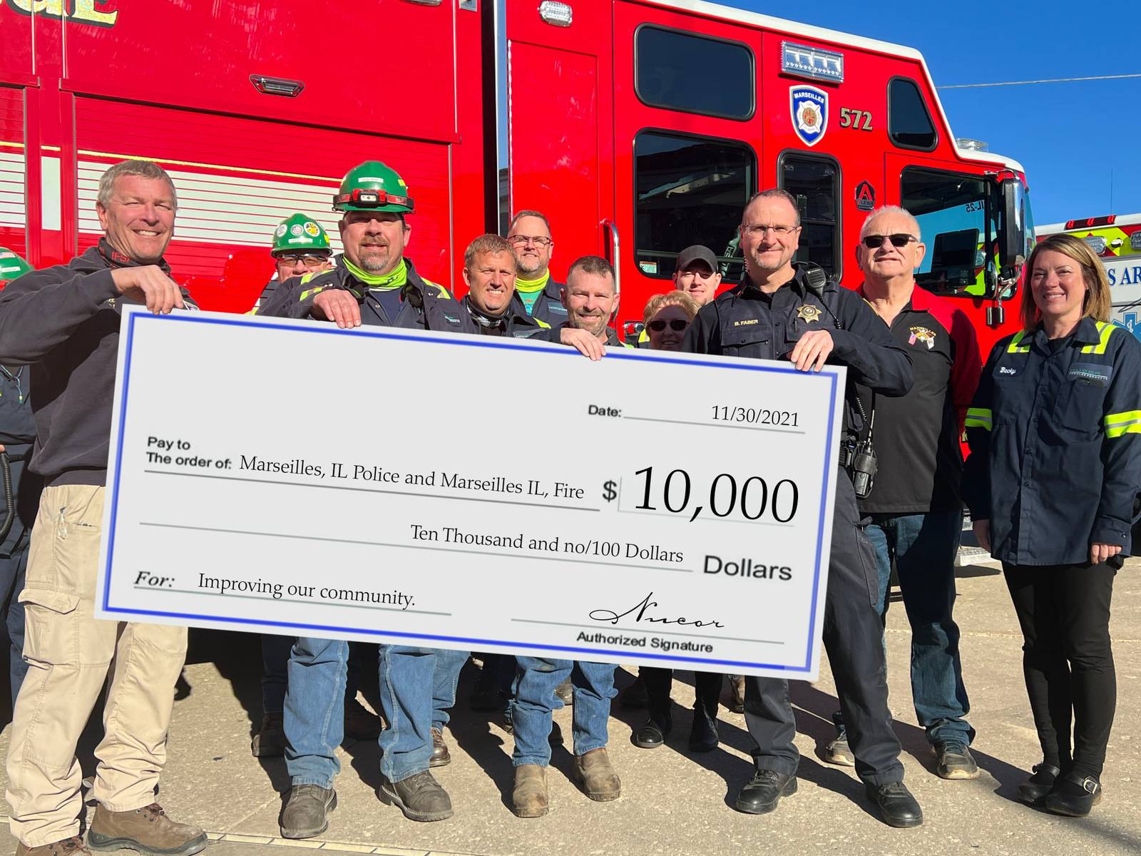 Photo: Nucor donates $10,000 to Marseilles police, fire for Giving ...