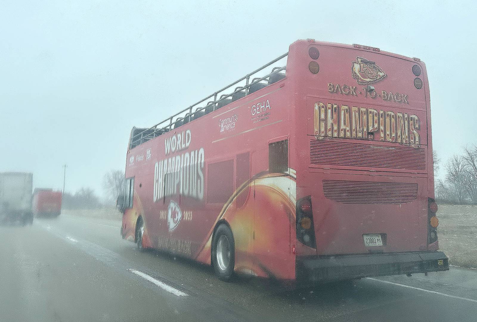 Buses used in Kansas City Chiefs celebration spotted on Interstate 80 ...