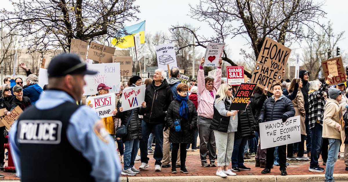 Hundreds gather in Joliet to protest Trump, Musk policies as part of ...