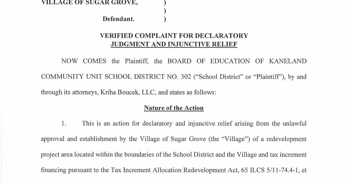 Records: Kaneland School District 302 sues Sugar Grove over Crown TIF ...