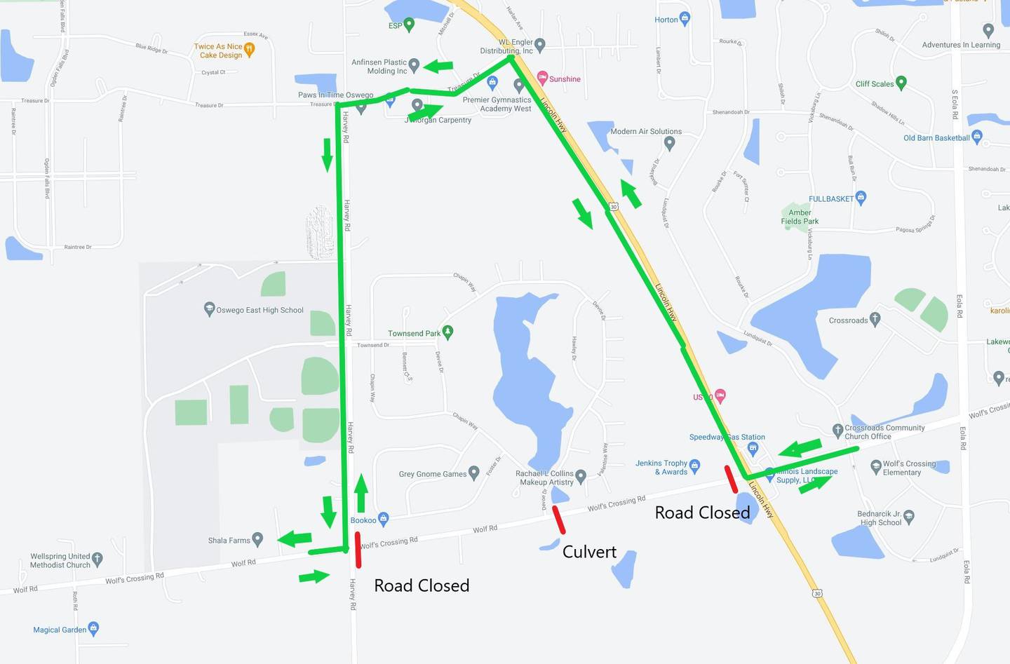 BREAKING: Wolf’s Crossing Road closed between Harvey Road, Route 30 in ...