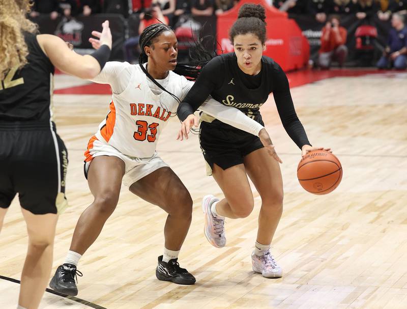 Photos: DeKalb, Sycamore girls basketball teams meet in game one of 2024 FNBO Challenge at NIU ...